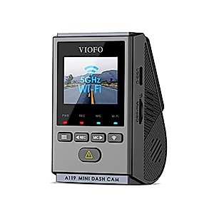 VIOFO A119 Mini Dash Cam 2K 60fps, 5GHz WiFi Dash Camera for Cars, Built-in GPS, HDR Super Night Sensibility, 140° View Angle, Buffered Parking Modes, Emergency Record, Voice Notification