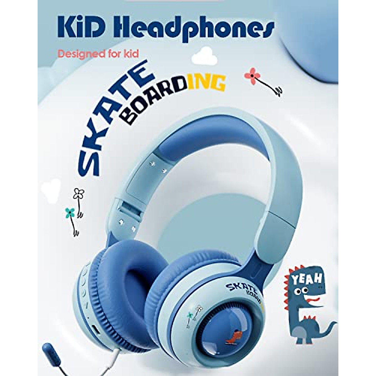 Xmenha Kids Wireless Headphones with Microphone for School - Boy Girls Noise Cancelling Ear Protection Bluetooth Headphones Foldable Children Volume Limiting for iPad Kindle Airplane Travel Tablet