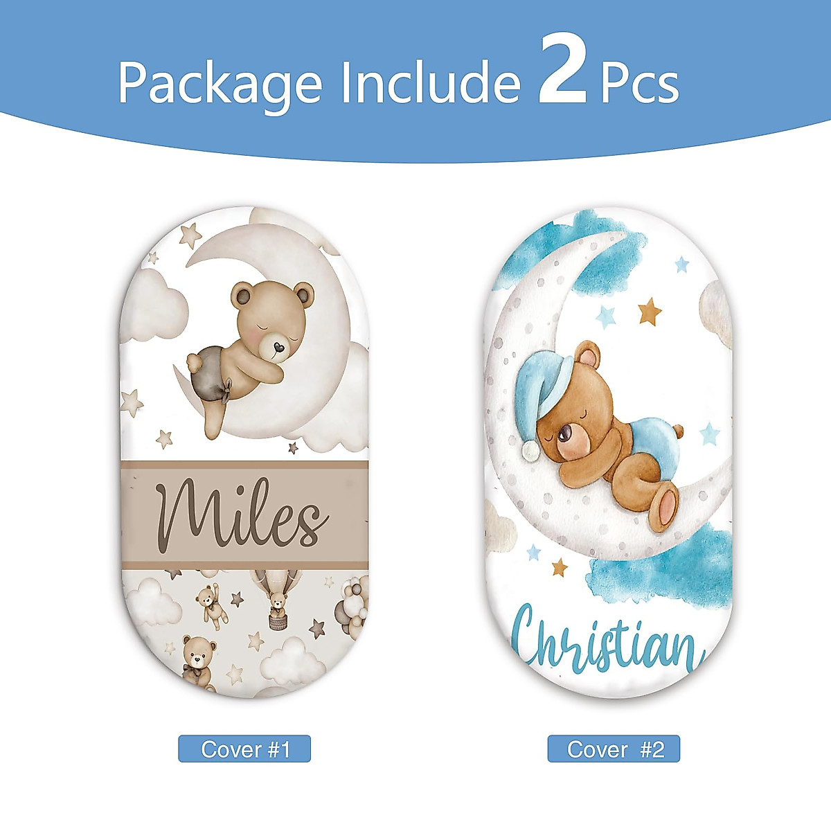Personalized Bassinet Sheet Set 2 Pack for Baby, Custom Bassinet Mattress Sheets with Name, Universal Fitted for Various Cradle Mattress Pad, Blue & Brown Bear Bassinet Sheets for Boys (16" x 32")