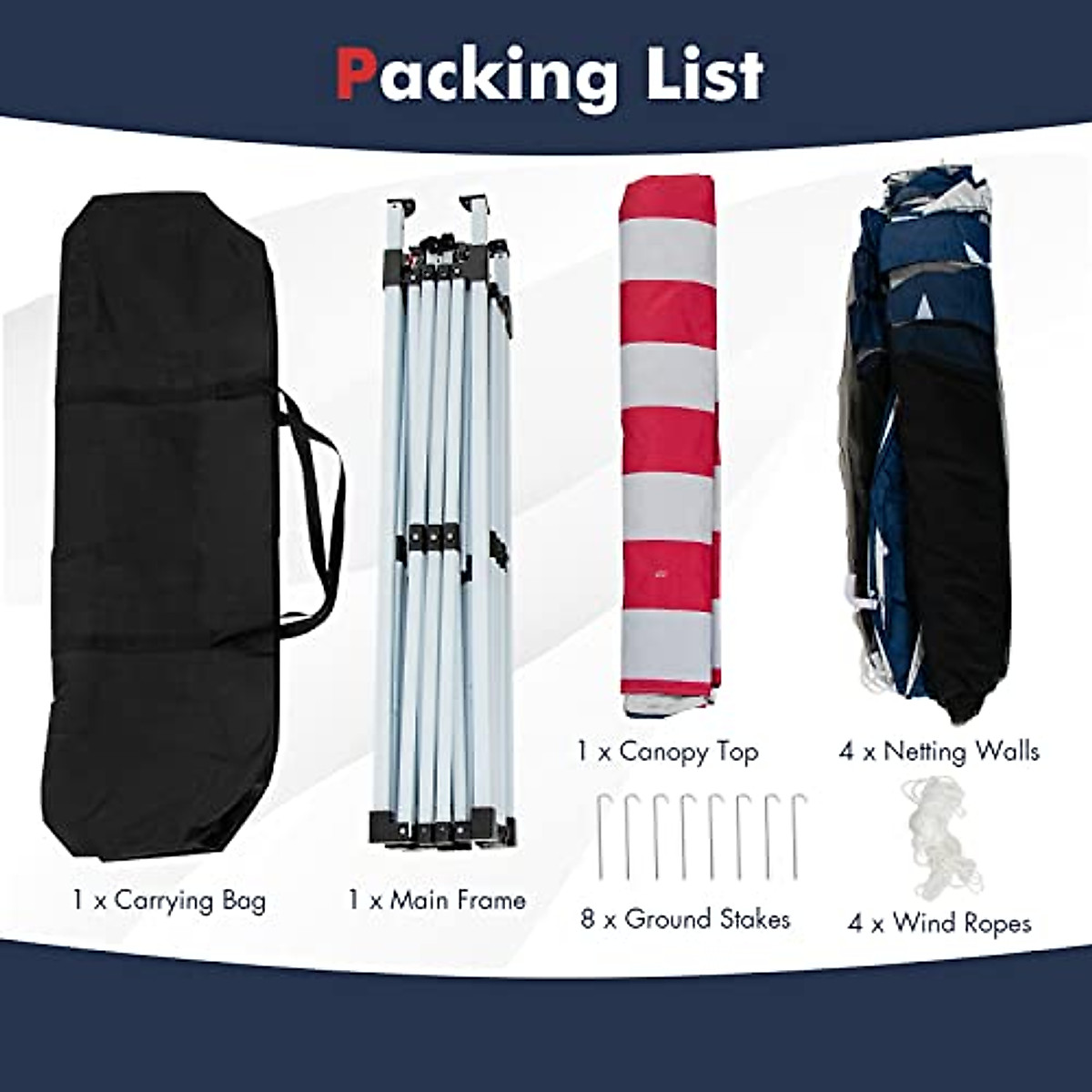 Tangkula 10x10 ft Pop-Up Canopy Tent, Outdoor Canopy Tent with Carry Bag, Waterproof Screen House Room Tent with Netting for Camping, Backyard, Wedding, American Flag Printing