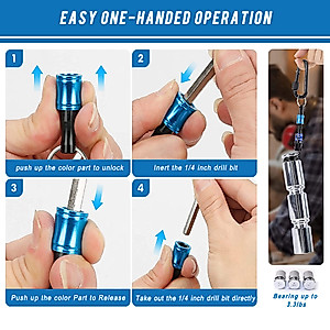 SLIMIC 6pcs 1/4 inch Hex Shank Aluminum Alloy Screwdriver Bits Holder Light-weight Quick-change Upgrade Push to Unlock Extension Bar Keychain Drill Screw Adapter Change Portable