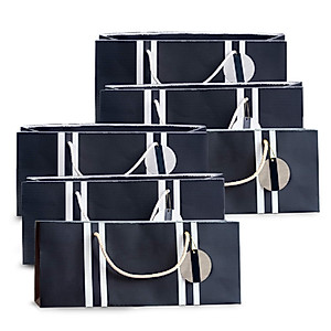 Simply Charmed Wine Bags Navy Nautical Themed Purse Style Paper Bag with Rope Handles Set of 6
