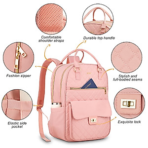 RJEU Backpack Boogbag for Women,Cute School Backpack for Teen Girls with Laptop Compartment,Quilted Stylish Computer Bag Big Book Bag for College Student Work,Pink