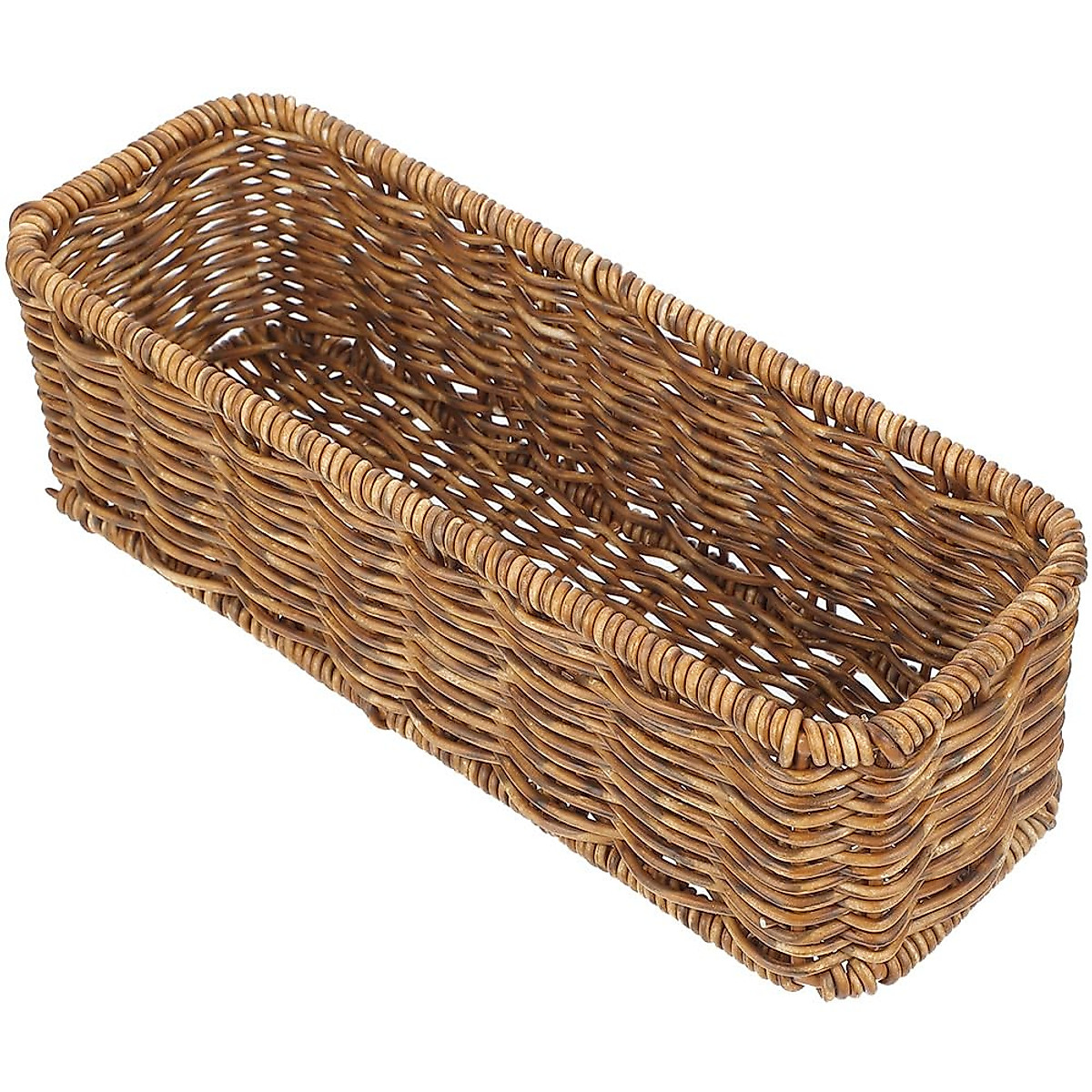 Wicker Storage Baskets Set of 2 Woven Shelf Baskets Narrow Storage Baskets for Organizing Brown Storage Bins for Shelves, Small Wicker Basket for Kitchen Tabletop Bedroom Closet Storage