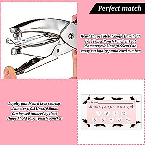 150 Pieces Heart Shaped Lash Extension Refill Filler Loyalty Punch Cards with Metal Single Handheld Hole Paper Punch Puncher for Eyelash Extensions Business Beauty Salons DIY Craft Decoration
