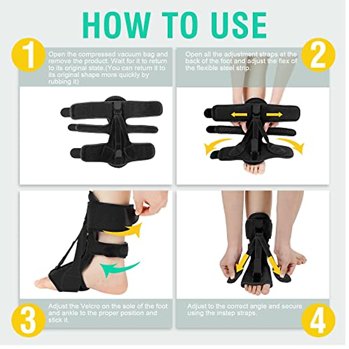 Cupood 2 Pack Plantar Fasciitis Night Splint, Upgrade 3 Adjustable Straps Relief Splint for Women & Men, Brace Relief, Achilles Tendonitis and Foot Drop (Black) 0.28 kilograms