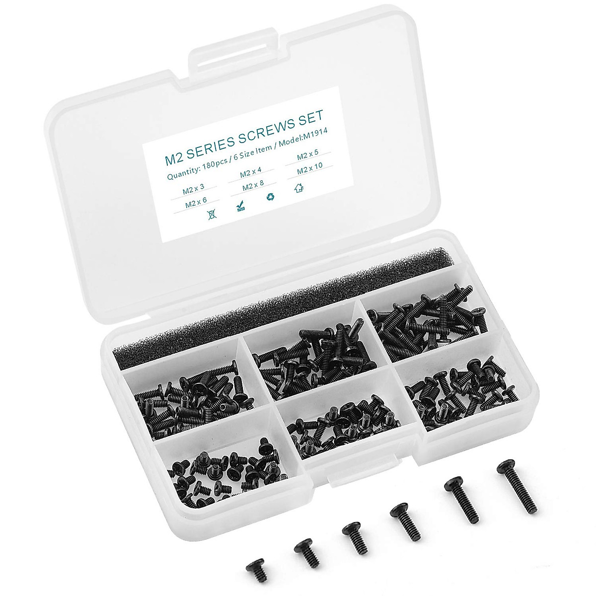 180Pcs M2.0 Series Laptop Screws Notebook Screws Set Kit for Laptop Notebook and SSD HDD DVD-RW, M2 x 3mm/4mm/5mm/6mm/8mm/10mm,6 Size Item