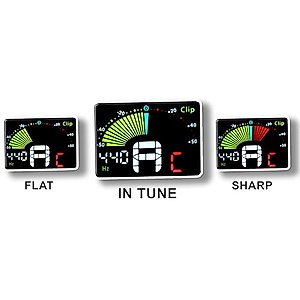 Real Tuner - Chromatic Clip-on Tuner for Guitar, Bass, Violin, Ukulele, Banjo, Brass and Woodwind Instruments - Bright Full Color Display - Extra Mic Function - A4 Pitch Calibration - Transposition