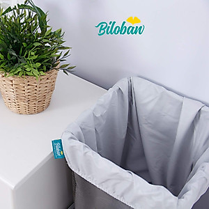 Biloban Reusable Diaper Pail Liner Bags 2 Pack for Ubbi Diaper Pail, Waterproof Larger Capacity & Washable Wet Bag for Dirty Diapers, Cloth Diaper, Laundry and Kitchen Garbage, Grey & White