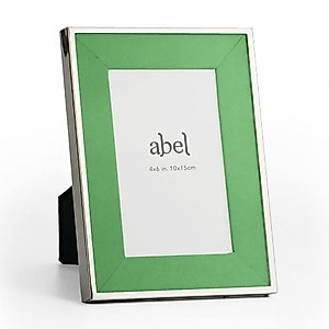 ABEL Stainless Steel Tabletop Photo Frame with Tempered Glass - Rectangular Shape, 4x6 Size, Nickel Plated Green, Includes Mat Board, Cardboard Backing and Backboard
