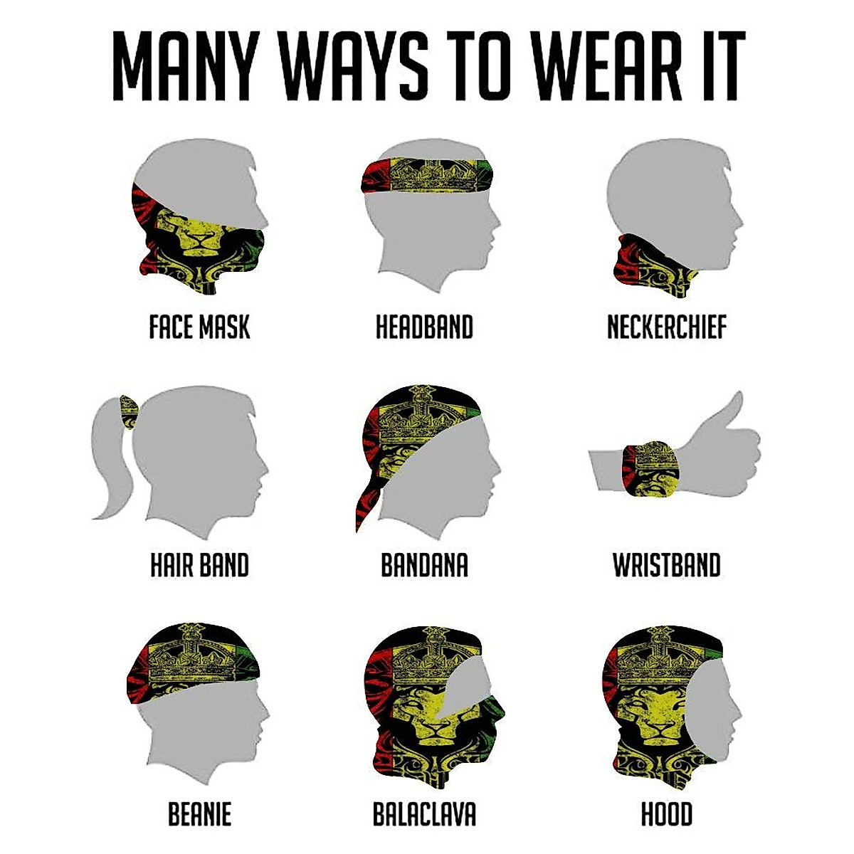 African Flag The Lion of Judah Rasta Rastafari Face Mask Bandana Cooling Neck Gaiter Summer Breathable UV Dust Protection Balaclava Face Cover for Outdoor Sports