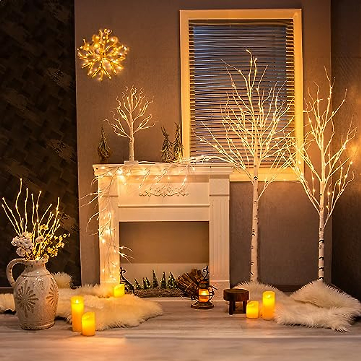 Vanthylit 3PK 30'' Lighted Birch Twig Branches with 60 LED Warm White Bulbs Waterproof Adapter in for Outdoor and Indoor Decor