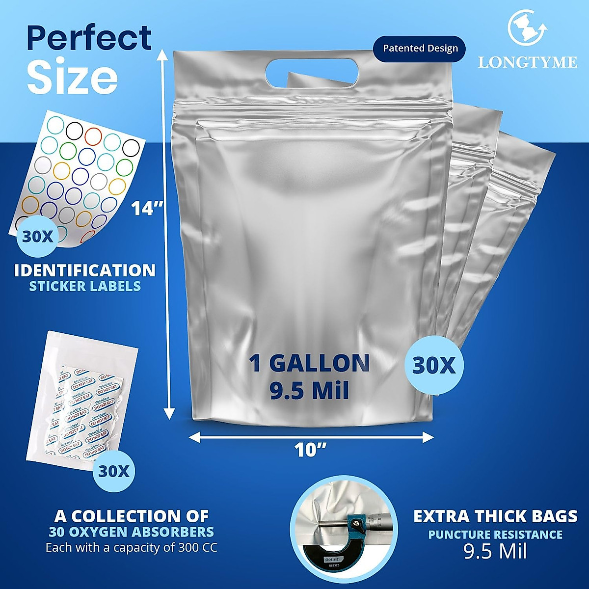 29.6 Mil,1 Gallon Mylar Bags-Mylar Bags 1 Gallon-Gallon Mylar Bags-1 Gallon Mylar Bags for Food Storage-Mylar Food Storage Bags(Pack of 30)