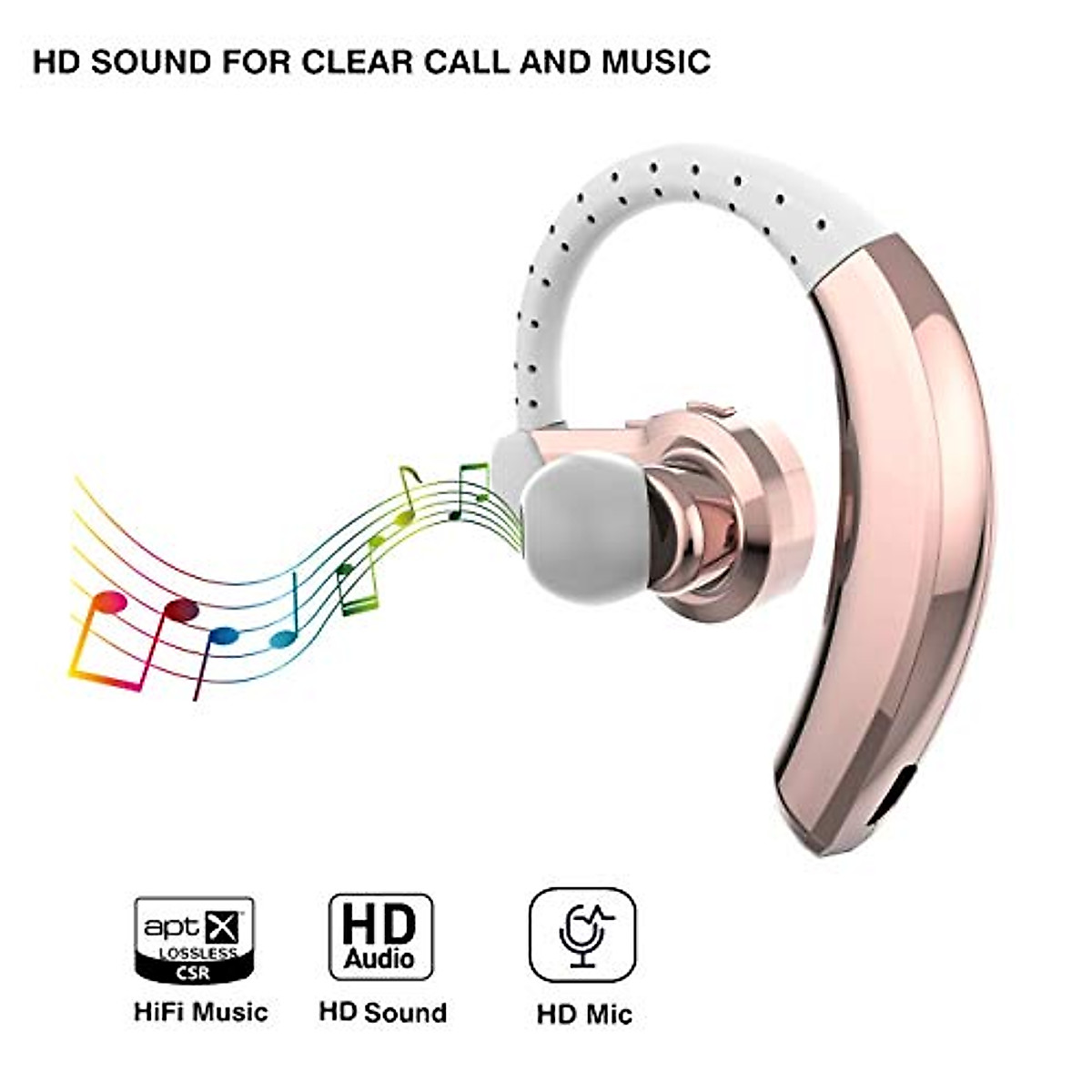 PONYBRO Wireless Headset with Mic,Unmatched Comfy Wireless Earbud w/ 8 Hrs, HiFi Sound Cell Phone Earpiece Hands Free Headphone Compatible with Android/iPhone/Smartphones/Laptop, Rose Gold