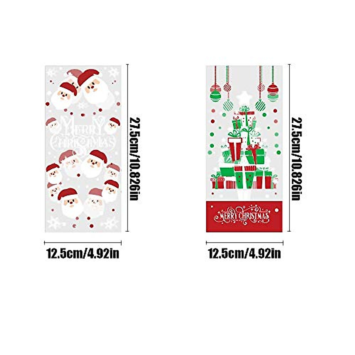 VEYLIN 120Pcs Christmas Cellophane Goody Bags, Xmas Cello candy Bags with Ties for Holiday Party Favors