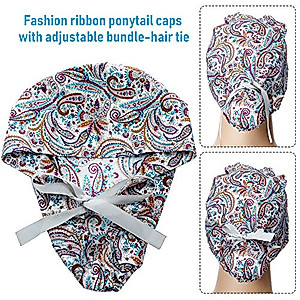Geyoga 3 Pieces Adjustable Bouffant Hats with Buttons, Tie Back Hats with Sweatband for Women Men