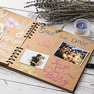 Scrapbook Photo Album (8 x 8 inch) - 60 Pages Photo Scrap Memory Book - Thick Kraft Paper Scrapbooking & Stamping Supplies with Corner Protectors, Ribbon Closure Suitable for Wedding,Travel,Graduation