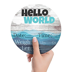 Hello World Newborn Baby Announcement Sign Shower Gift Baby Birth Stats Hospital Photo Props Gender Reveal Girl Boy Neutral Nursery Wall Decor Gifts Baby Book Keepsake (Mountains)
