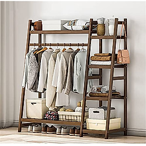 ZJDU Free Standing Closet Organizer, Portable Extra Large Garment Rack, Heavy Duty Clothe Closet Storage with Shelves,Storage Box Shelves,Bamboo Clothes Rack,130×42×140cm