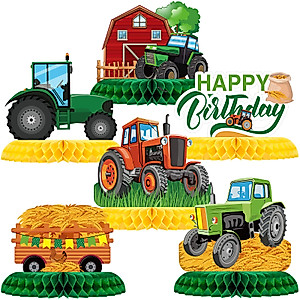 Zonon 6 Pieces Tractor Party Decorations Tractor Honeycomb Table Centerpiece Tractor Birthday Party Supplies Table Toppers for Baby Shower Party Supplies Farmhouse Truck Decor, 6 Designs