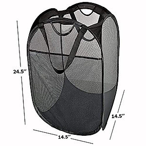 2 Pcs Strong Mesh Pop-up Laundry Hamper, Quality Laundry Basket with Durable Handles Solid Bottom High Carbon Steel Frame, Easy to Open and Fold Flat for Storage(Black)