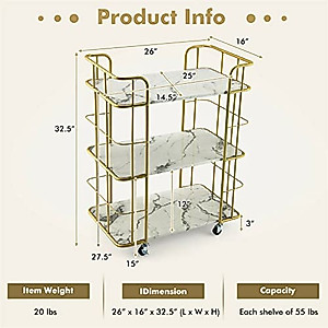 JYDQM Kitchen Shelf Wheels Trolley Bathroom Gap Rack Sundries Storage 3-Tier Storage Utility Cart Gold Rolling
