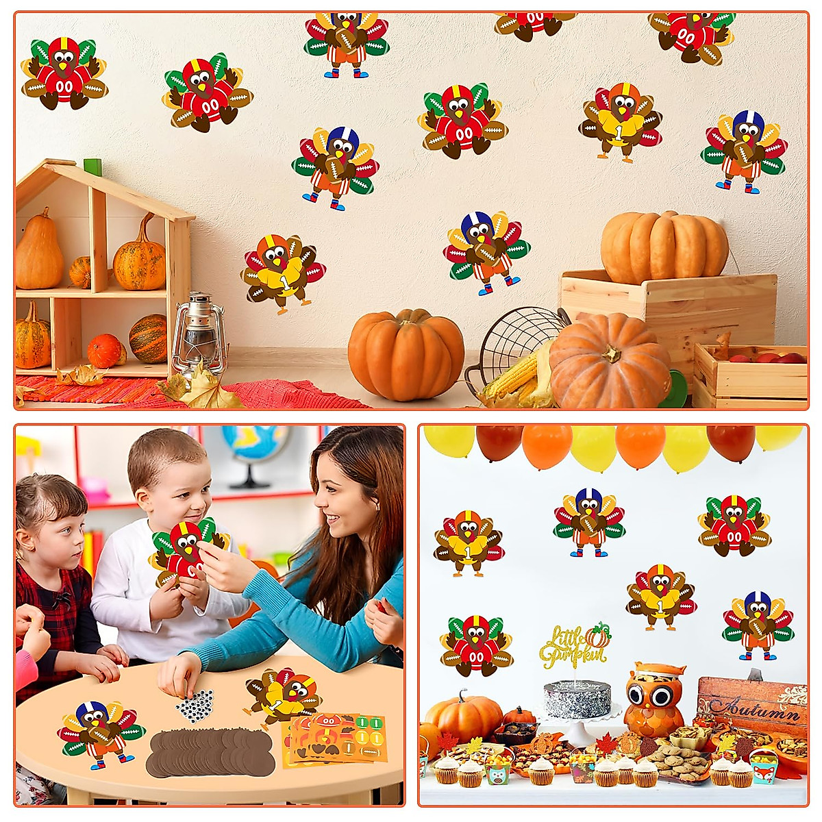 BeYumi 24 Sets Thanksgiving Foam Football Turkey Craft Kit DIY Give Thanks Rugby Turkey Handing Ornaments Decorations Fall Autumn Make A Turkey Craft for Kids Home School Classroom Party Activities