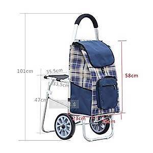 Collapsible Folding Wagon, Folding Shopping Cart Trolley, with Swivel Wheels and Seat Lightweight Waterproof No Noise Grocery Utility Rolling Hand Car