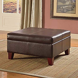 Homepop Home Decor |K2380-E155 | Luxury Large Faux Leather Square Storage Ottoman | Ottoman with Storage for Living Room & Bedroom, Distressed Brown