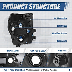 Auto Dynasty [Halogen Model Factory Style Headlights Assembly Compatible with Ford F-250 F-350 F-450 F-550 Super Duty 11-16, Black Housing Clear Corner