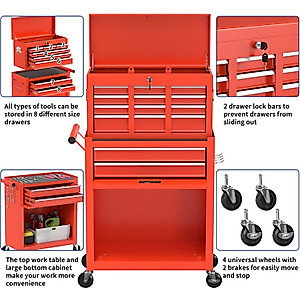 DUSACOM 8-Drawer High Capacity Rolling Tool Box with Wheels,Rolling Tool Chest with Drawer,Tool Box on 4 Wheels with Lock, Tool Storage Cabinet Removable Portable Box for Garage Warehouse