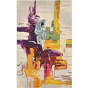 Unique Loom Estrella Collection Bright Colors, Geometric, Abstract, Modern Area Rug, 5 ft x 8 ft, Beige/Yellow