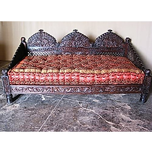 Worldcraft Industries Carved Arch DayBed. Medium Antique Finish. Twin XL Size. Handmade from Solid Mahogany Wood. Designed, Produced and Imported Indian Inspired Day Bed Sofa.