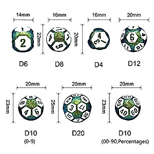 UONUOT 7pcs DND Football Metal Dice Set D&D Polyhedral Dice for Dungeons and Dragons Role Playing Dice Games RPGs (Green)