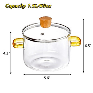 Frcctre 1.5L/50oz Glass Cooking Pot with Lid, Glass Saucepan with Cover, Heat Resistant Glass Stovetop Pot with Lid for Pasta Noodle, Soup, Milk, Baby Food