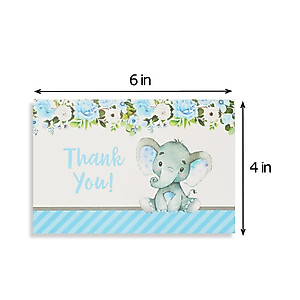 All Ewired Up 50 Blue Elephant Boy Baby Shower Birthday Thank You Cards with Designed Envelope Interior and Matching Seal