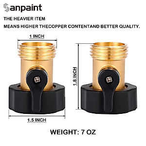 Sanpaint Water Hose Shut Off Valve, 2 Pack Heavy Duty 3/4 Inch Solid Brass Garden Hose Connector