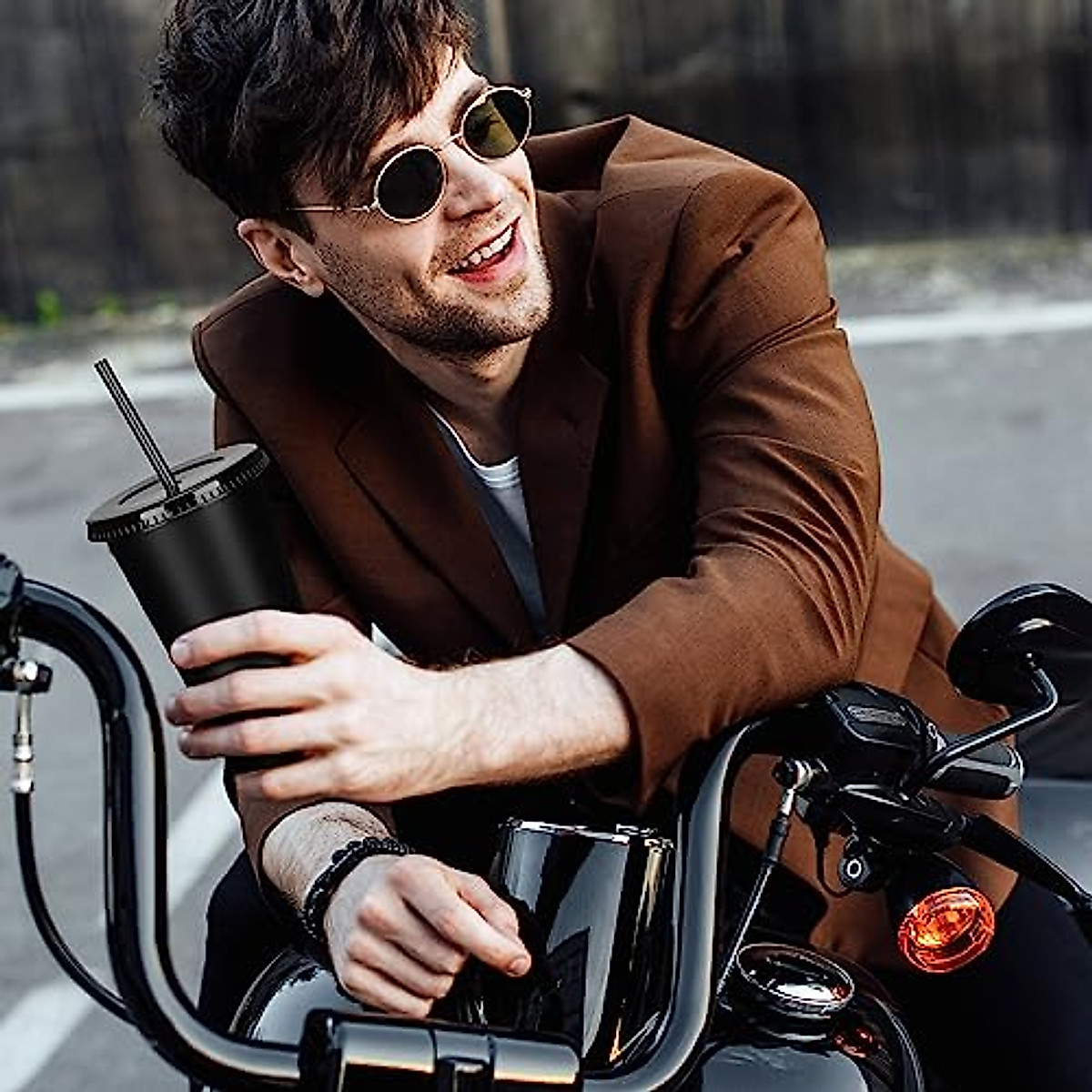 Bokon Tumbler with Straw and Lid Bulk 24 oz Reusable Plastic Cups with Lids and Straws Water Bottle Travel Mug Cup Tumblers Bulk for Cold Hot Drinks Parties Birthdays Adults (15 Sets,Black)