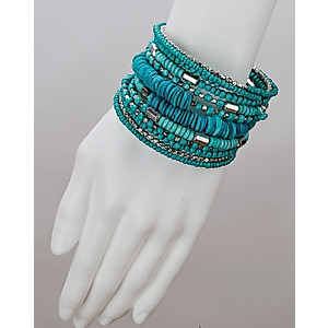 SPUNKYsoul Handmade Bohemian Coil in Aqua Teal and Silver Bracelet for Women Collection