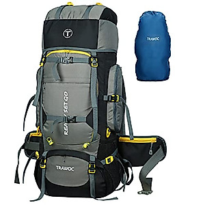 TRAWOC 80L Travel Backpack for Outdoor Sport Camp Hiking Trekking Bag Camping Rucksack HK007 (Grey)