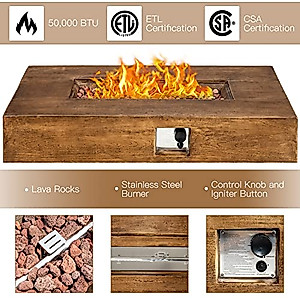 Toolsempire 48in Fire Table 50,000 BTU Outdoor Propane Fire Pits Wood-Like Fireplace with Waterproof Cover, Lava Rock, Stainless Steel Burner & Easy Ignition System for Patio, Outside, Party, Garden