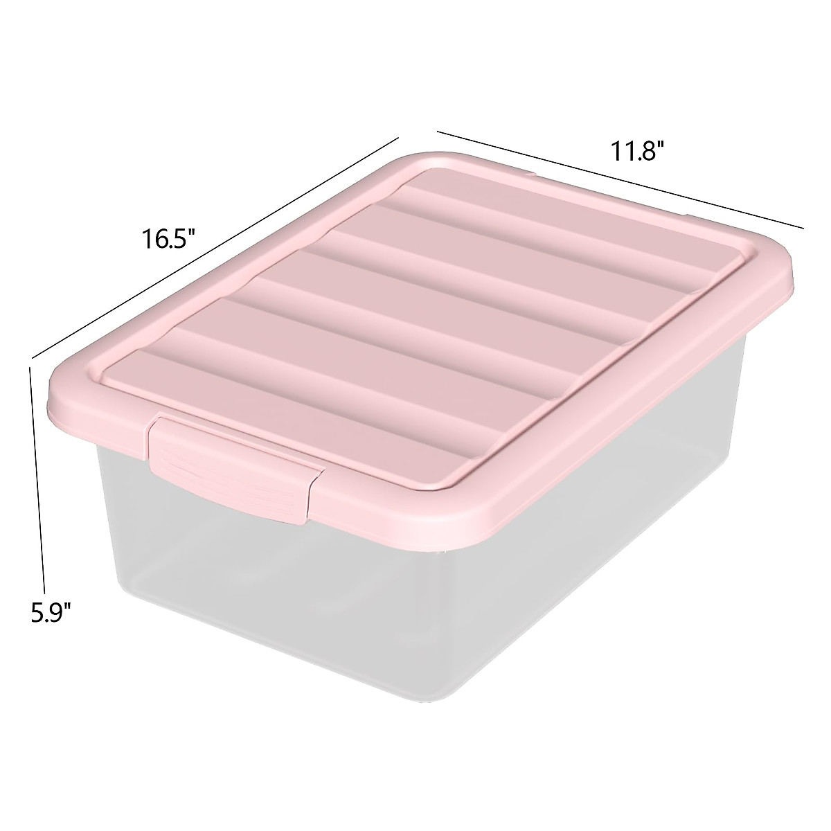 Ysmiltion 14 Quart Plastic Storage Latch Boxes with Pink Lids, Plastic Latching Storage Bins, 2 Packs