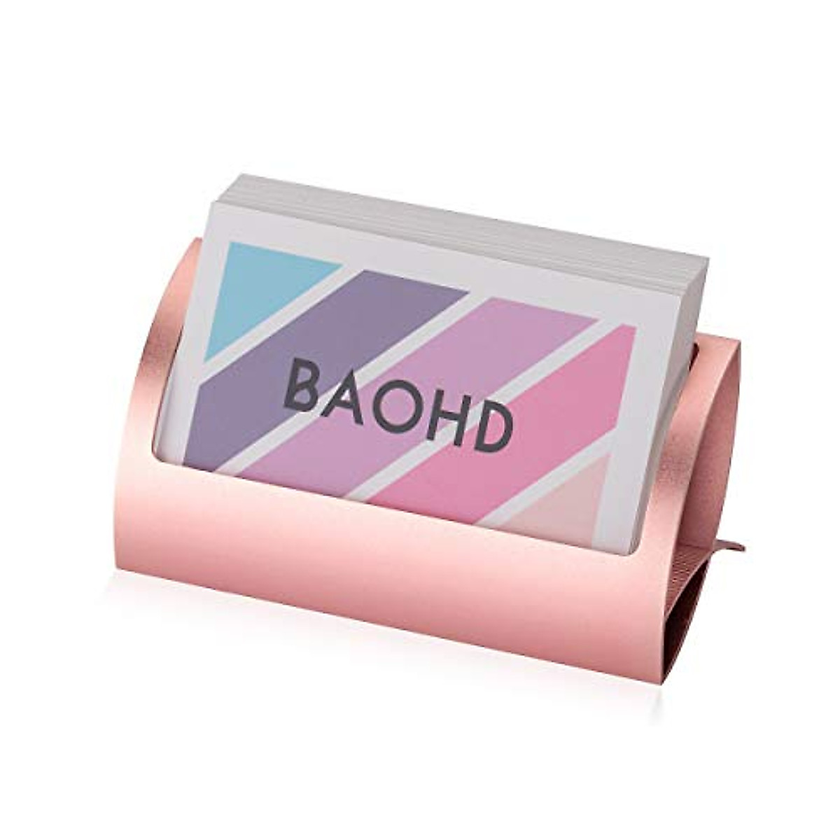 Metal Business Card Holder for Desk, Modern Aluminum Business Card Display Holder Stand, Desktop Name Card Rack Organizer Desk Card Accessory for Office Home (Rose Gold)