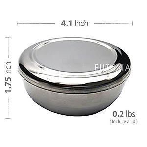 Eutuxia Korean Stainless Steel Rice Bowl + Lid, Set of 4. Traditional, Round & Unbreakable. Keep Rice or Soup Warm w/Metal Bowl. Made in Korea. 스텐밥공기