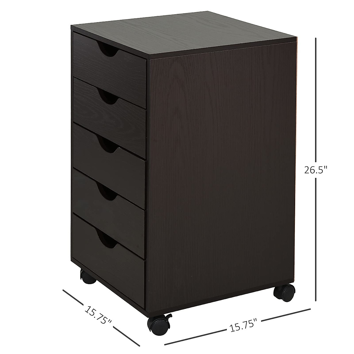 HOMCOM 5 Drawer Storage Organizer Office Cabinet with Nordic Minimalist Modern Style & Wheels, Brown
