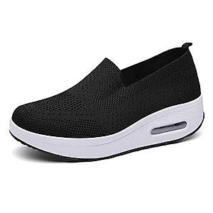 DASSIO Women's Orthopedic Sneakers, Ladies Rocker Shoes Air Cushion Platform Orthopedic Slip-On Walking Shoes with Arch Support, Mesh Tennis Sports Shoes Lightweight Sneaker (Black,37)