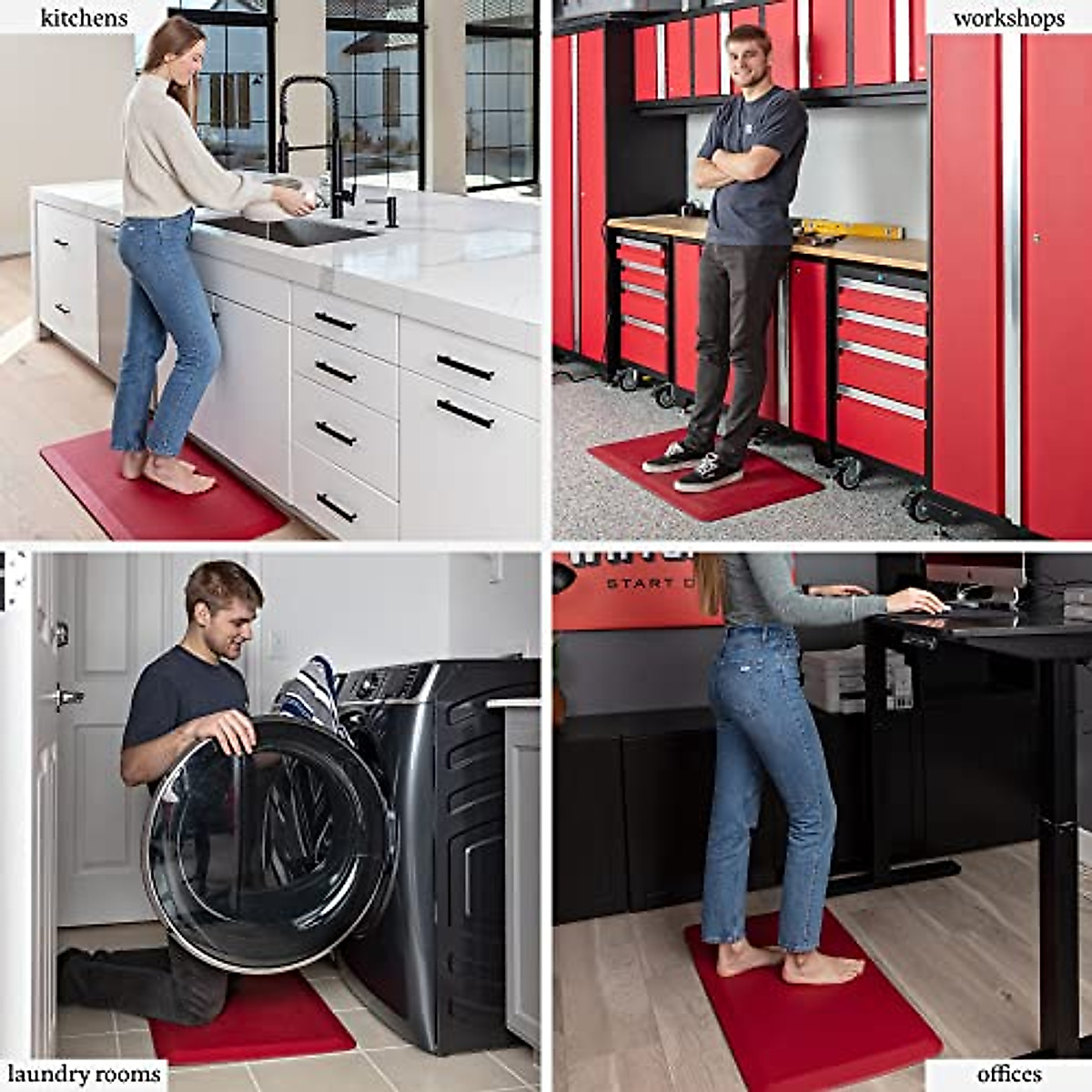 Zulay Home Large 20 x 32 Inch Anti Fatigue Floor Mat - 3/4 Inch Thick Cushioned Kitchen Mats for Standing - Comfortable Padded Floor Mats for Standing Work Desk - Memory Foam Kitchen Mat - Red