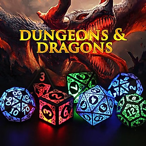 DND Dice Rechargeable with Charging Box, Light up Dice 7 PCS LED Electronic Dices, Dungeons and Dragons Dice Polyhedral Dice Sets for Tabletop Games ZHOORQI D&D Dice Role Playing Game (3 Color Light)