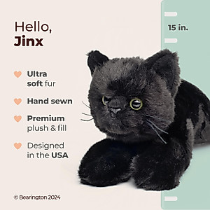 Bearington Collection Jinx Cat 15 Inch Black Cat Plush - Black Cat Stuffed Animal - Realistic Cat Stuffed Animal