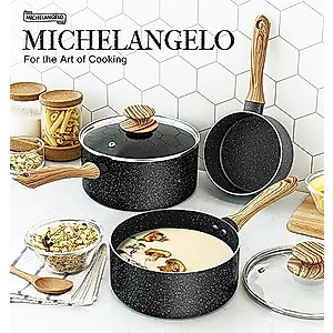 MICHELANGELO Saucepan Set, Nonstick Sauce Pans with Granite Coatings, Stone Sauce Pan with Lids, Nonstick Pot Sets, Sauce Pots 3 Piece, 1Qt & 2Qt & 3Qt